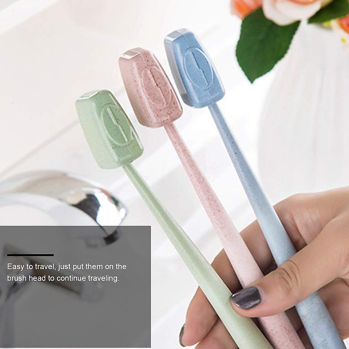 4pcs Toothbrush Heads Cover Wheat Straw ive Cap for Outdoor Travel