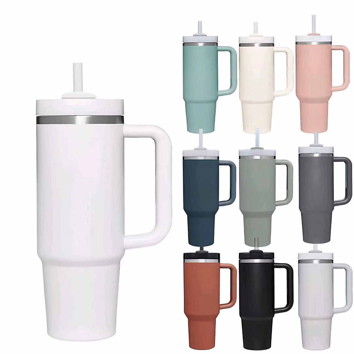 Buckshee 40 oz Tumbler With Handle and Straw Lid, Double Walled Vacuum Sealed Stainless Steel Insulated Travel mug, Travel Thermos for Hot and Cold Beverages (Bay leaf green)