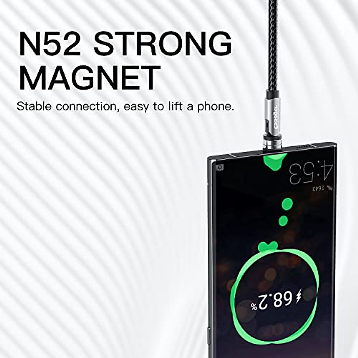 ESSAGER Magnetic Charging Cable 4 Pack(3.3+3.3+6.6+6.6) ft, 360°& 180°Rotation Magnetic Charger Cable with LED Compatible with USB C Type-c Micro 3 in 1 Charger Cable(Black)