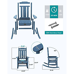 SERWALL Outdoor Rocking Chair, HDPE Poly Rocking Chair for Adults, All Weather Heavy Duty Front Porch Rocker, Blue