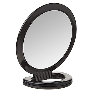 Diane Plastic Handheld Mirror – Magnifying 2-Sided Vanity Mirror with Folding Circle Handle and Stand for Hanging – Medium Size, 6”x 10” for Travel, Bathroom, Desk, Makeup, Beauty, Grooming, D1014
