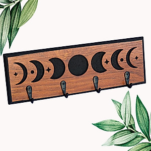 IRISVITA Witchy Moon Key Holder for Wall, Small Moon Phase Boho Wall Decor, Gothic Home Decor, Boho Decor, Wooden Key Organizer for Home