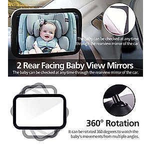 Baby Car Mirror, 2 Pack Large Safety Car Seat Mirror, Baby Car Seat Mirror for Rear Facing Infant Child with Wide Crystal Clear View, Rear View Mirror
