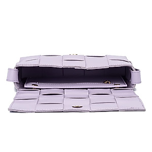 Olivia Miller Women's Fashion Ainsly Lavender Woven Faux PU Leather w Front Flap, Small Cassette Crossbody Bag w Adjustable Shoulder Strap, Casual Trendy Purse Handbag