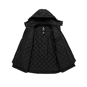 wantdo Women's Warm Thickened Parka Jacket with Removable Hood Black, XL