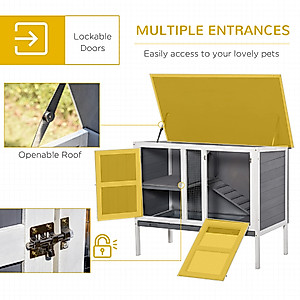 PawHut Rabbit Hutch Bunny Cage Small Animal Habitat with Ramp, Removable Tray and Openable Top, Inddor/Outdoor, Grey