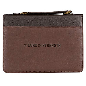 Christian Art Gifts Men's Classic Bible Cover The Lord is My Strength Lion Exodus 15:2, Brown Faux Leather, Medium