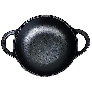 Cast Iron Balti Dish Pot with a Glass Lid, 3 Quart Medium Cast Iron Casserole Dish, Nonstick Handi Cast Iron Kadai Indian, Asian Wok, Dutch Oven