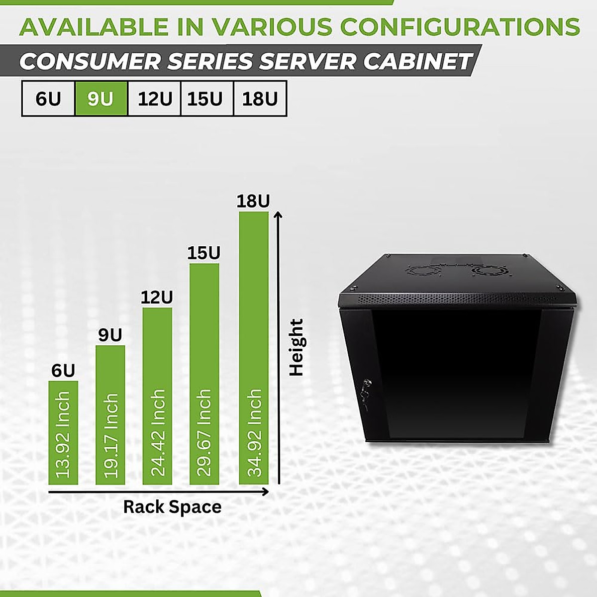 NavePoint 9U Server Rack Enclosure with Glass Door, Cooling Fan, Locks, & Removable Side Panels - 9U Wall Mount Network Cabinet 19 Inch Rack 17.7 Inches Deep