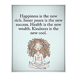 Happiness is the New Rich - Inspirational Wall Decor, Chic Girl Yoga Pose Motivational Wall Art Print, Ideal for Home Decor, Office Decor, Bedroom Decor, Zen Decor, or Dorm Room Decor, Unframed - 8x10