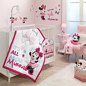Lambs & Ivy Disney Baby Minnie Mouse Love 3-Piece Pink Nursery Crib Bedding Set