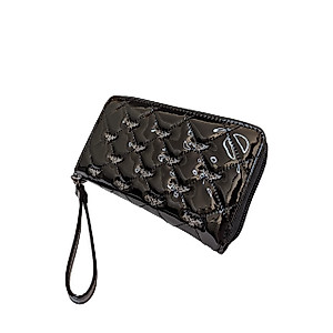 Rock Rebel Studded Bats Zip Around Wallet Black