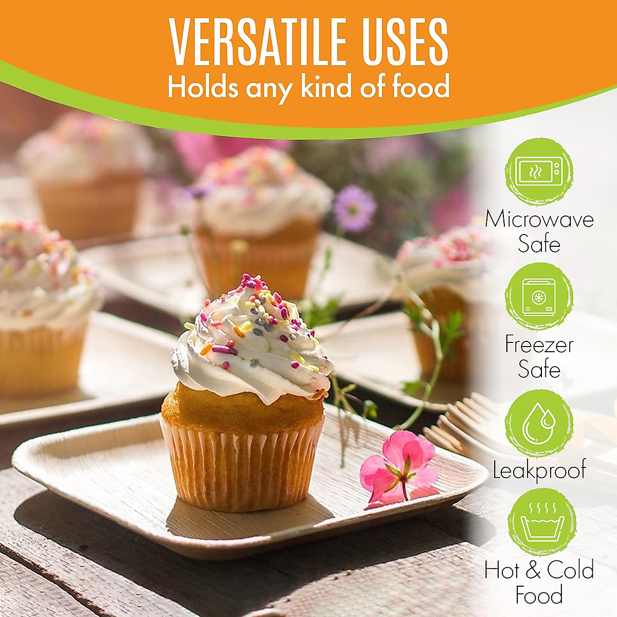 Raj Eco Compostable Palm Leaf Plates Like Bamboo Plates Disposable - 6 Inch Square 50 Party Plates, Natural Wooden, Eco-Friendly, Fancy Biodegradable & Disposable Dessert Appetizer Plates