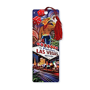 Dimension 9 3D Lenticular Bookmark with Tassel, Welcome to Fabulous Las Vegas Featuring Vegas Vic and Strip Icons (LBM070)