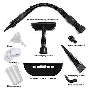 Goplus Handheld Pressurized Steam Cleaner with 9 Piece Accessories, Multipurpose Steamer w/Safety Lock for Carpet Curtain Car Seat, 1050W Portable Upholstery Steamer for Home Kitchen Bathroom(Red)