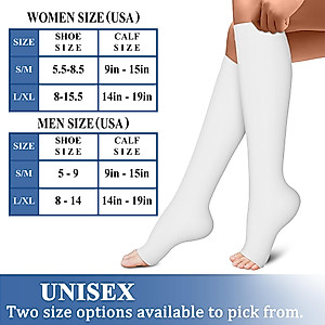 CHARMKING 3 Pairs Open Toe Compression Socks for Women & Men Circulation 15-20 mmHg is Best for All Day Wear Running Nurse (05 White/White/White, L/XL)