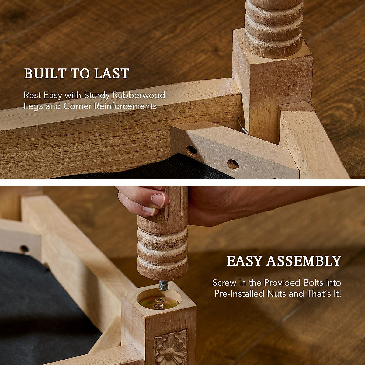 Vonluce Extra-Long Upholstered Bench, Beige, Rubberwood Frame, 48 x 16.7 in