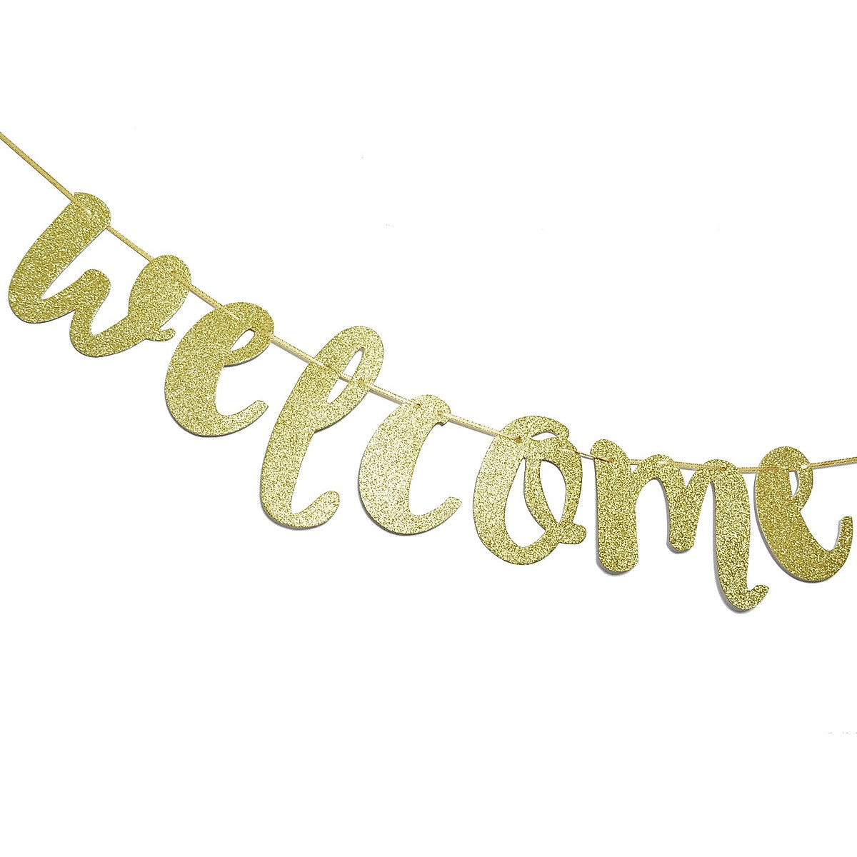 Welcome Back Gold Glitter Hanging Sign Banner- First Day of School, Classroom Decor,Back To School Party Decorations