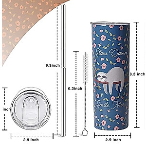 HOMEKOWN 20oz Slow the Sloth Tumbler Stainless Steel Cup Vacuum Insulated Travel Coffee Mug with Splash-Proof Lid Metal Straw