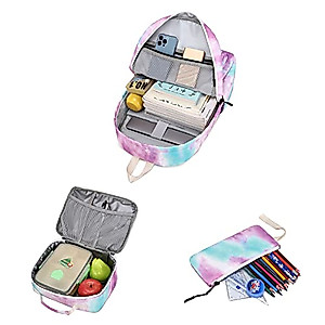Imyth 3Pcs colorful Backpack sets for Teen Girls, Cute Bookbag School Daypacks for Elementary Middle Students (Tie dye-Purple)