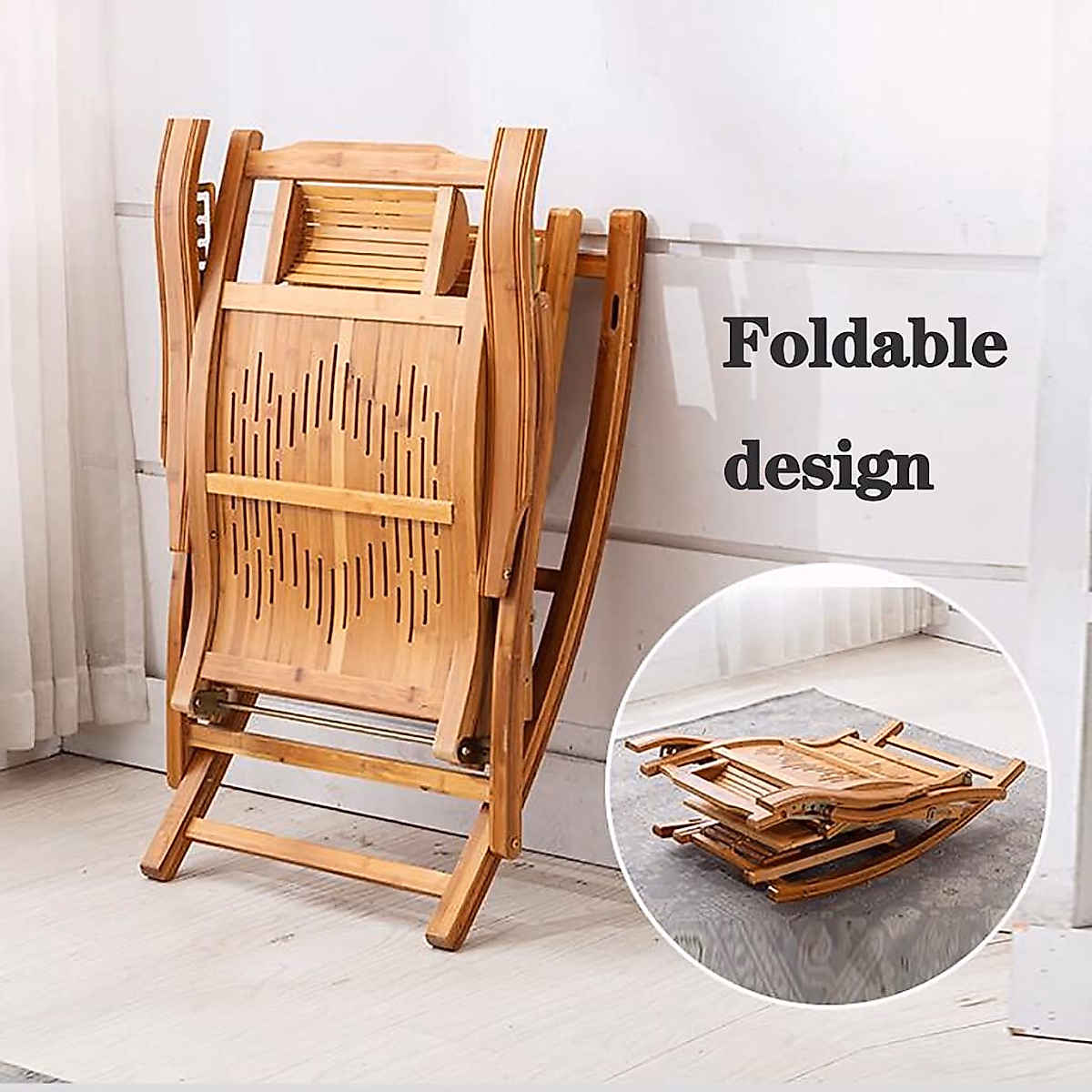 Bamboo Recliners Patio Rocking Chairs Ergonomic Garden Deck Chairs for Elderly,Wooden Foldable Recliner Comfort Zero Gravity Chair Loungers Deck Chair Garden Chair