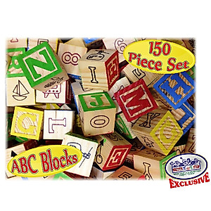 Matty's Toy Stop 150 Piece ABC Stack N' Build Wood Alphabet Blocks Bulk Classroom Set with Exclusive Storage Bag