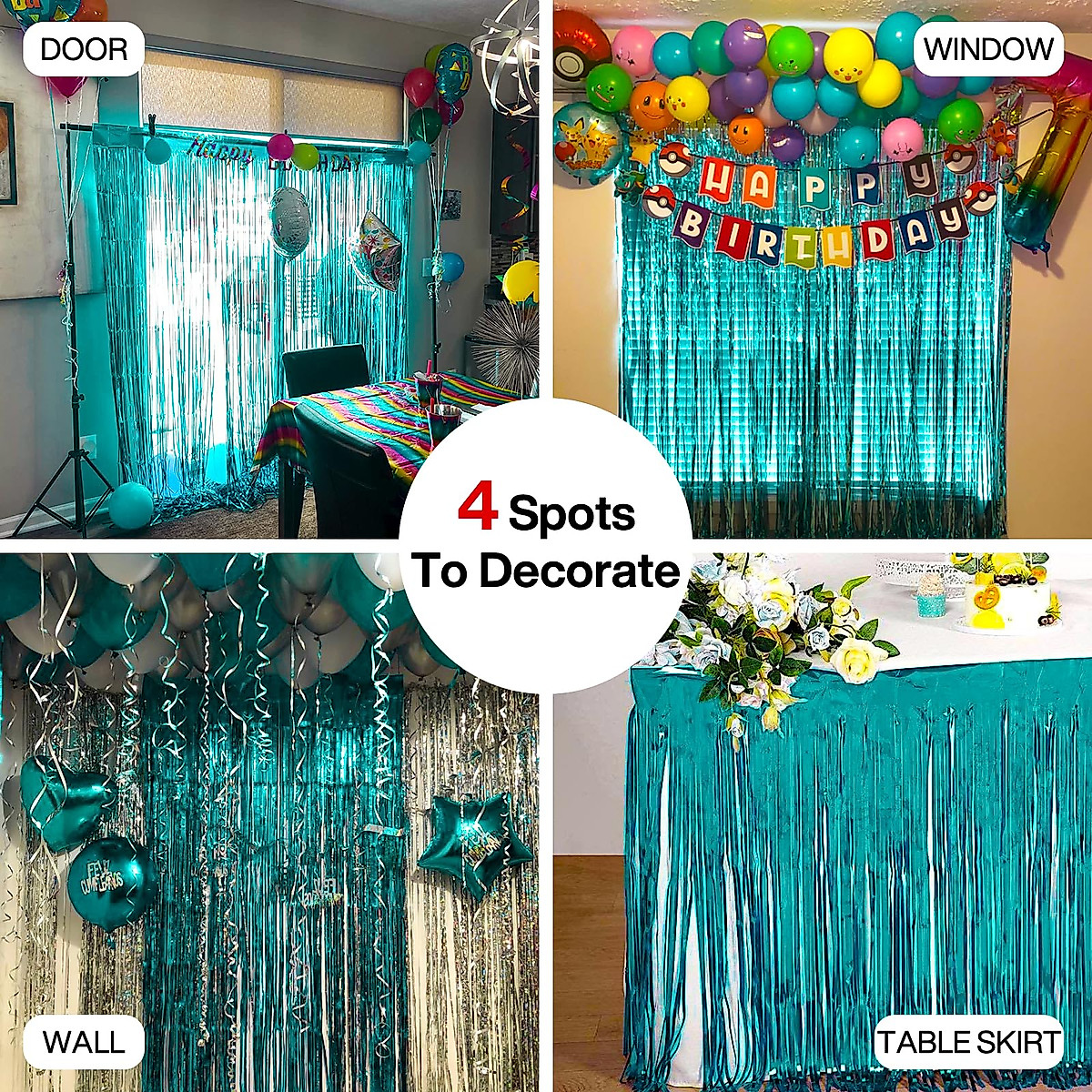 PartyWoo Foil Curtain 2 pcs, 3.3x6.6 ft Metallic Peacock Blue Tinsel Curtains, Backdrop Curtain, Foil Fringe Curtains, String Curtain, Birthday Decorations, Party Backdrop, Wedding Backdrop