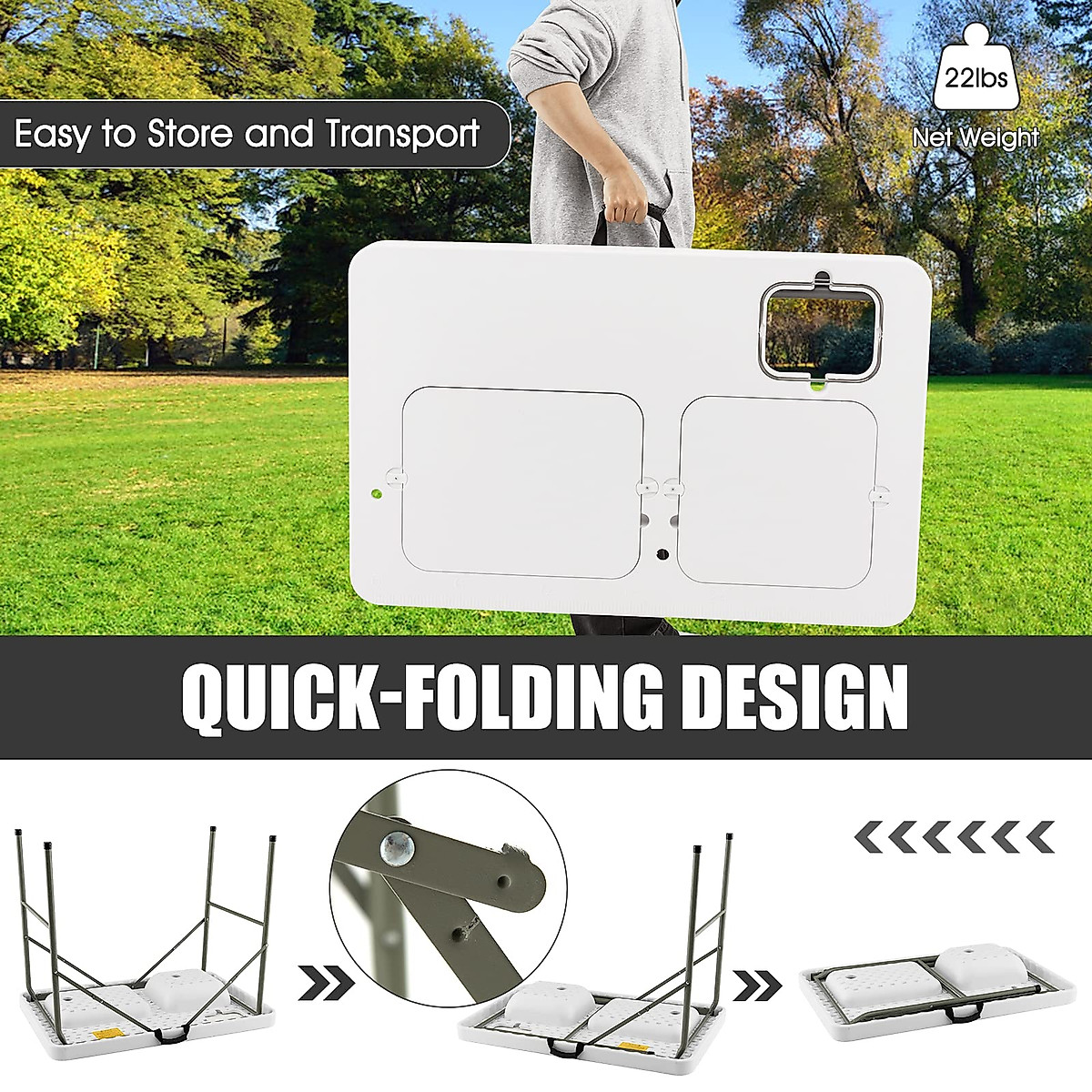 Giantex Fish Cleaning Table w/ 2 Sinks, Faucet, Hose Hook Up, Portable Folding Camping Table w/Measure Mark, Outdoor Fillet Cleaning Station for Fishing Beach Picnic (with Water Hose Holder)