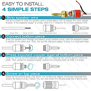 Mediabridge Banana Plugs - Corrosion-Resistant 24K Gold-Plated Connectors - (6 Pair) - Solderless Termination of Speaker Wire