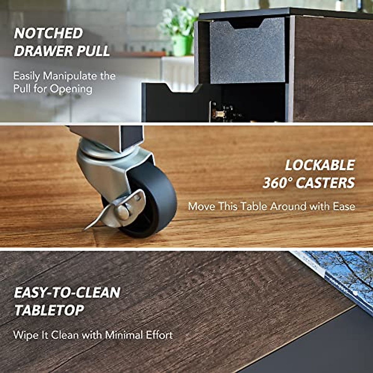 VONLUCE Drop Leaf Dining Table, Modern Folding Dining Table & Expandable Kitchen Table with Storage Shelves & Drawer, Rolling Space Saving Dining Table on 6 Wheels, Gray & Wood Grain Transformer Table