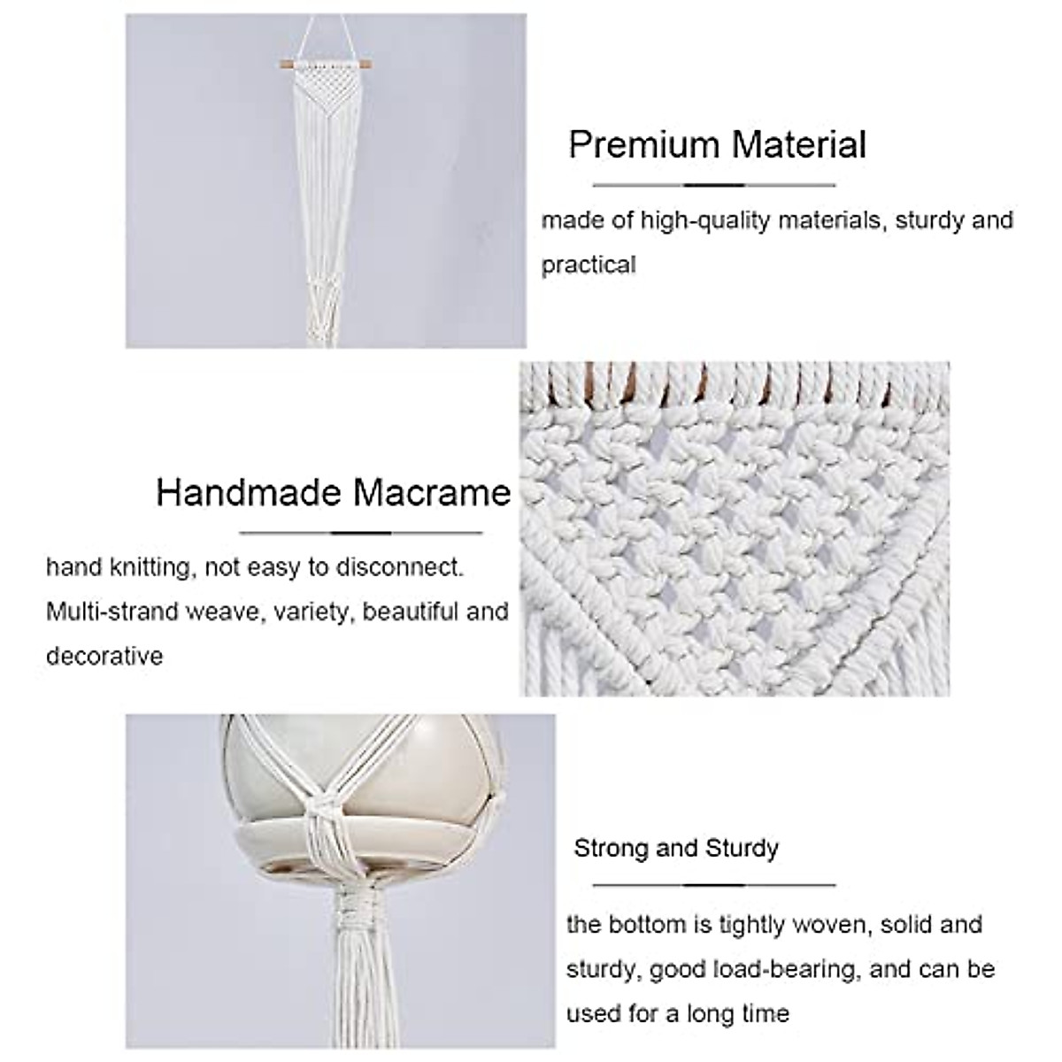 SNUGBERI 6 Pack Macrame Plant Hangers Indoor Outdoor Hanging Planter Basket Handmade Cotton Rope Flower Pot Holder Haning Plant Holder for Indoor Outdoor Boho & Home Decor (White)