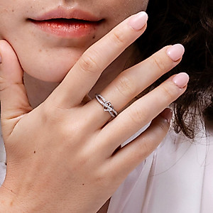 Angara Sterling Silver Natural Diamond Criss Cross Heart Promise Ring For Women (0.15 cttw, Color - K, Clarity - I3) Size 6