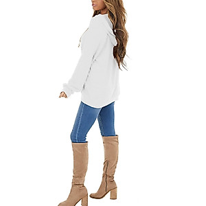 PRETTODAY Women's Casual Lightweight Hoodies Long Sleeve Color Block Sweatshirts Loose Pullover Tops with Pocket (White,Large)