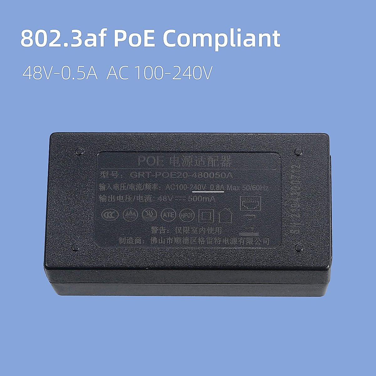 48V Gigabit Injector for PoE Powered Devices, Power Over Ethernet Desk Top Adapter, IEEE 802.3af Compliant, with 2 10/100/1000Mbps RJ-45 Port and AC Power Cord