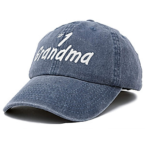 DALIX Number 1 Grandma Hat Gift Washed Cotton Baseball Cap in Washed Denim Navy Blue