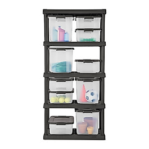 Sterilite 19376406 50-Quart Shelf Tote Driftwood Base and Lid with Platinum Latches 6-Pack