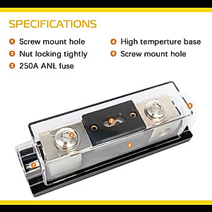 Apeixoto 0/2/4 Gauge AWG Inline ANL Fuse Holder with250 Amp Fuse and Cover Car Audio Fuse Block Holder 250A