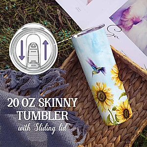 Onebttl Hummingbird Skinny Tumbler Gifts For Women, Female, Her and Hummingbird lovers - 20oz/590ml Stainless Steel Insulated Tumbler with Straw, Lid, Message Card - White