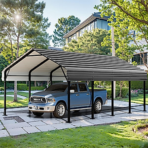 JAMFLY Carport 12X20 FT Heavy Duty Carport Car Canopy with Galvanized Steel Roof, Metal Carport with Enhanced Base, Upgraded Extra Large Garage for Cars, Tractors, Trucks, Boats