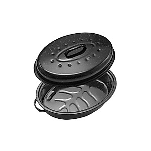 Eternal Living Granite Roasting Pans, Black (15" Oval Roaster Pan With Lid)