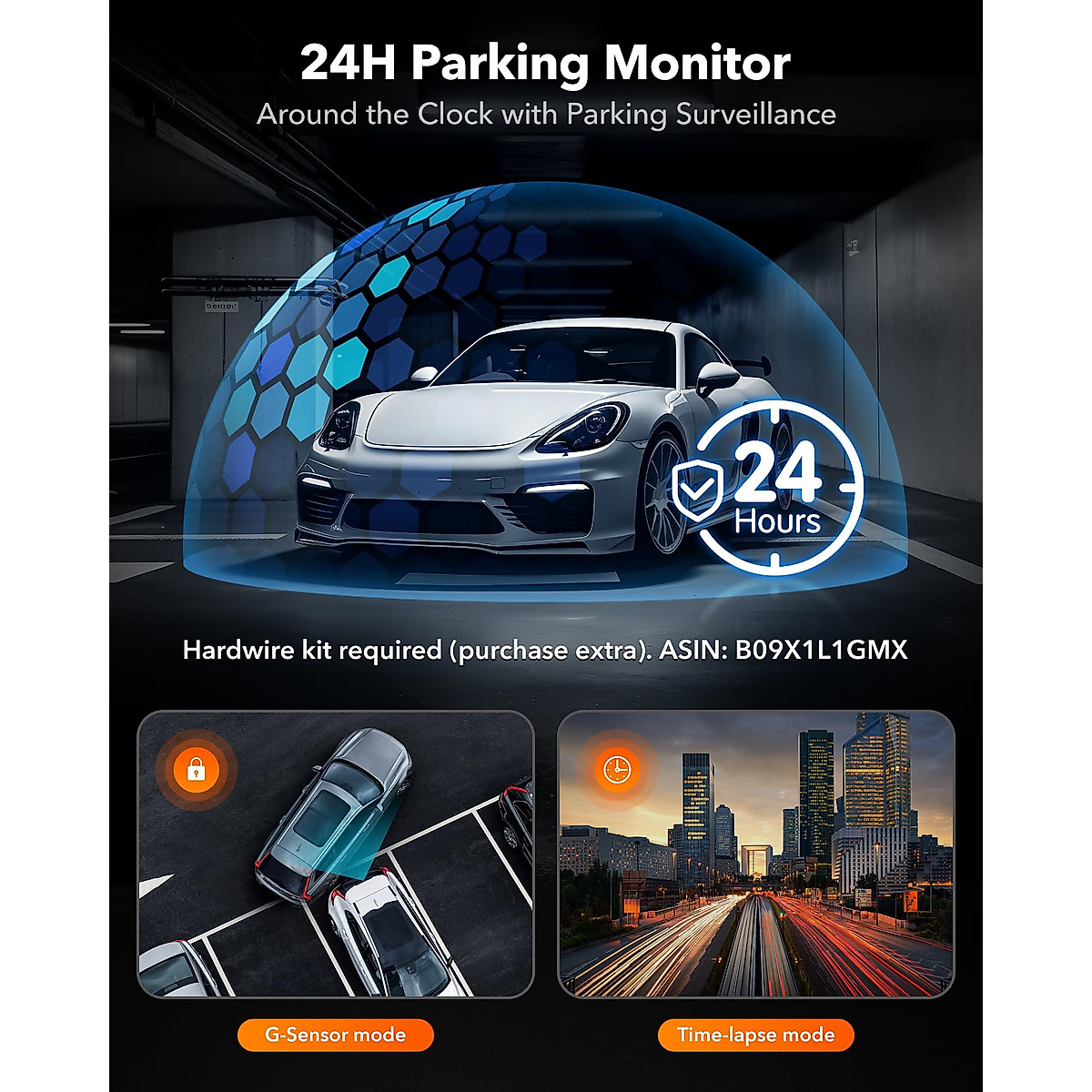 【G910 + TypeC Hardwire Kit】 WOLFBOX G910 Mirror Dash Cam with Pedestrian Detection & USB C Hardwire Kit
