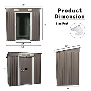 CuisinSmart Flat top Flat top Outdoor Storage Shed Waterproof,6x4 Ft Metal Garden Shed for Bike,Trash Can,Machine,Galvanized Steel Outdoor Storage Cabinet,Tool Storage for Garden,Patio,Backyard
