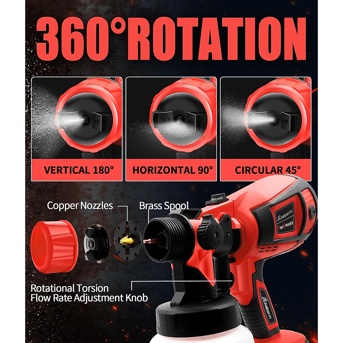 Cordless Paint Sprayer for Milwaukee 18V Battery 48-11-1850, HVLP Spray Paint Gun with 5 Nozzles and 1400ml Container for House Painting Interior and Exterior/Wood/Walls/Fence(Not Included Battery)