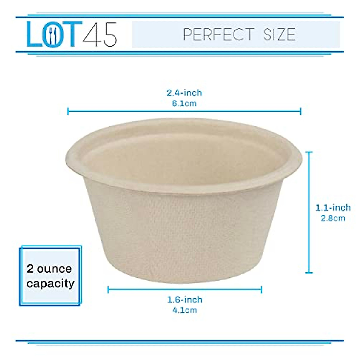 Lot45 Sustainable Small Paper Portion Cups - 2oz Condiment Container Paper Souffle Cups, 200ct Disposable Medicine Cups