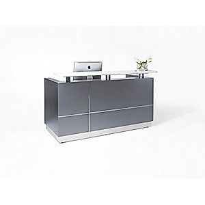 GW FURNITURE Modern Space Grey Reception Desk (71 inch) with Quartz Stone Counter TOP