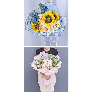 20 Counts Fresh Flowers Wrapping Paper,Waterproof Florist Bouquet Paper and 35 Yards 1" Fabric Ribbons Set,Gift Packaging or Gift Box Packaging,DIY Crafts,Florist Bouquet Supplies 23x23 (Rose Pink)