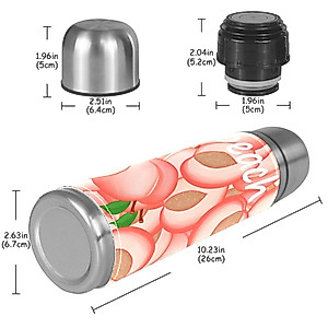 Stainless Steel Leather Vacuum Insulated Mug Peach Thermos Water Bottle for Hot and Cold Drinks Kids Adults 16 Oz