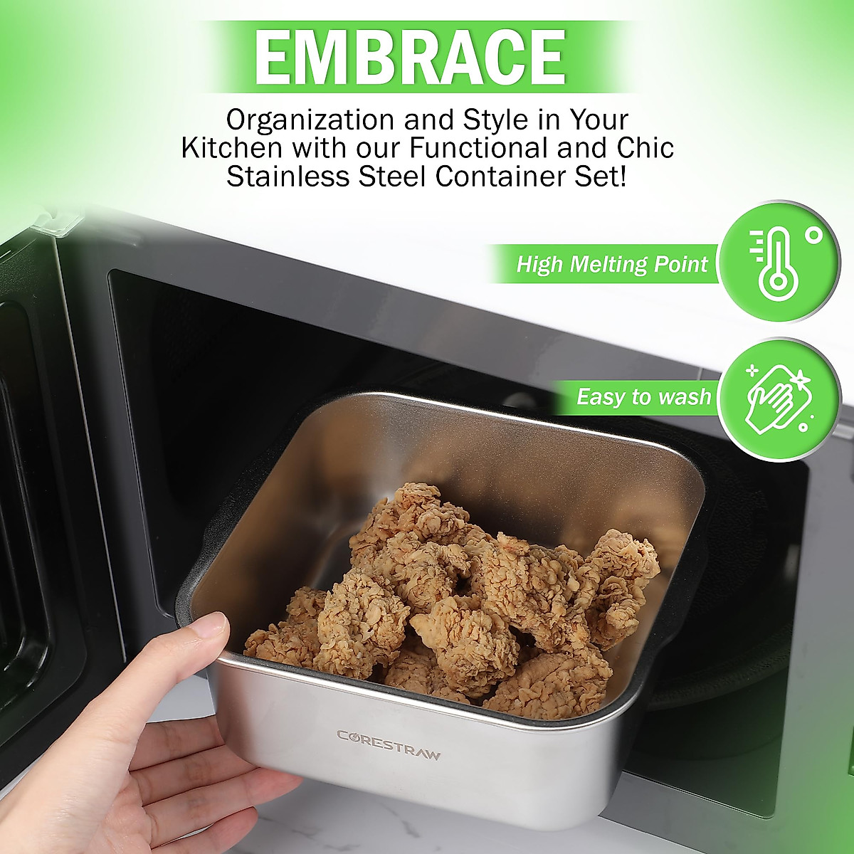 Stainless Steel Food Storage Containers With Lids | Snack Containers for Kids, Freezer Safe, Microwave Safe | 304 Metal Containers For Meal Prep, Leftovers, Freezer - Set of 3 (24oz, 57oz, 100oz)