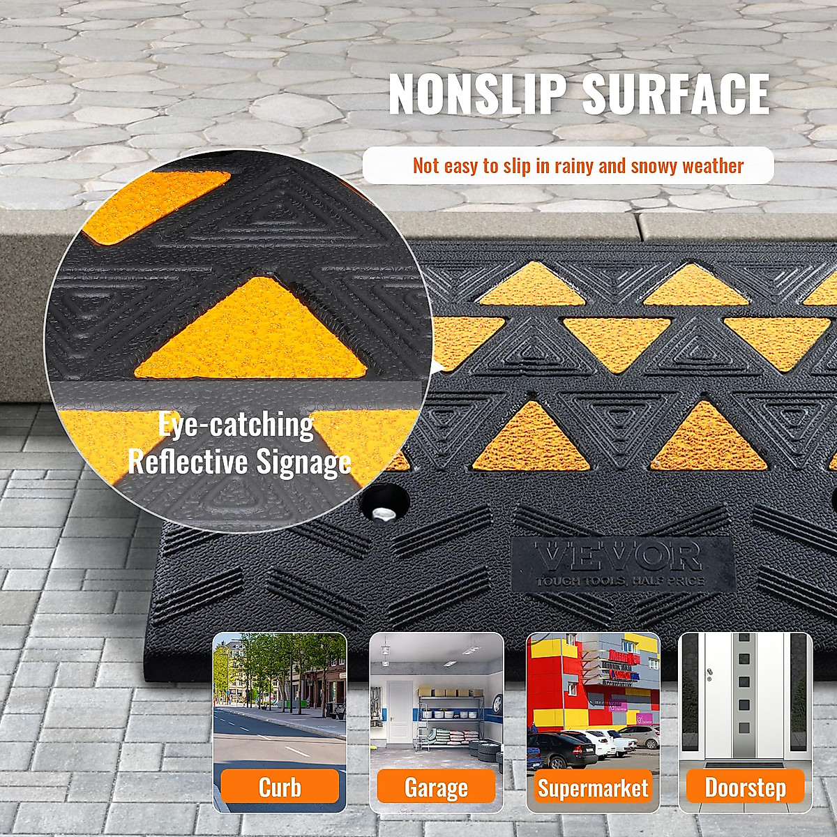 VEVOR Rubber Curb Ramp 6" Rise, Heavy Duty Sidewalk Car Ramp for Driveway, 15 Ton Driveway Ramp for The Curb Forklifts Trucks Buses