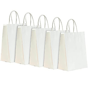 RACETOP White Paper Bags with Handles Bulk 8"x4.5"x10.8" 50Pcs Gift Bags Medium Size, White Gift Bags with Handles, Gift Bags Bulk, Retail Bags, Party Bags, Shopping Bags, Merchandise Bags